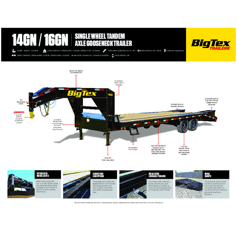 14GN Single Wheel Tandem Axle Gooseneck Trailer | Big Tex
